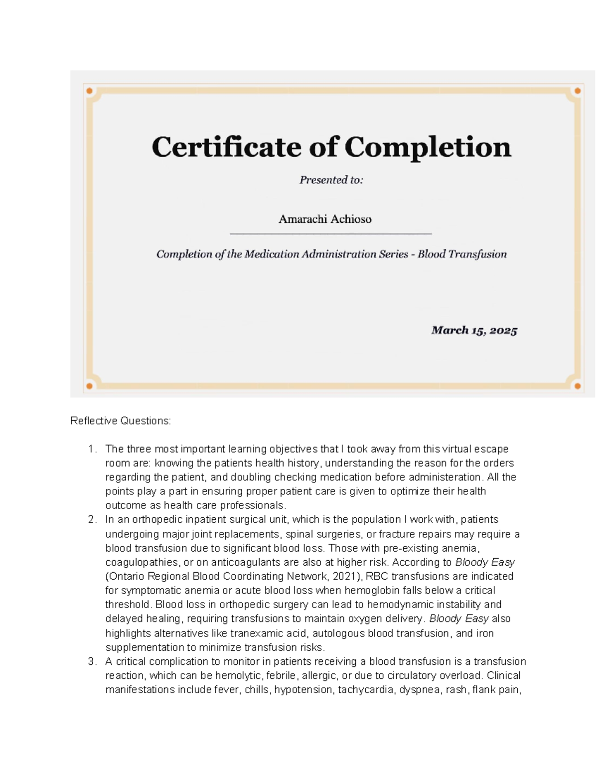 Blood Transfusion Simulation: Key Learnings & Complications in Care ...