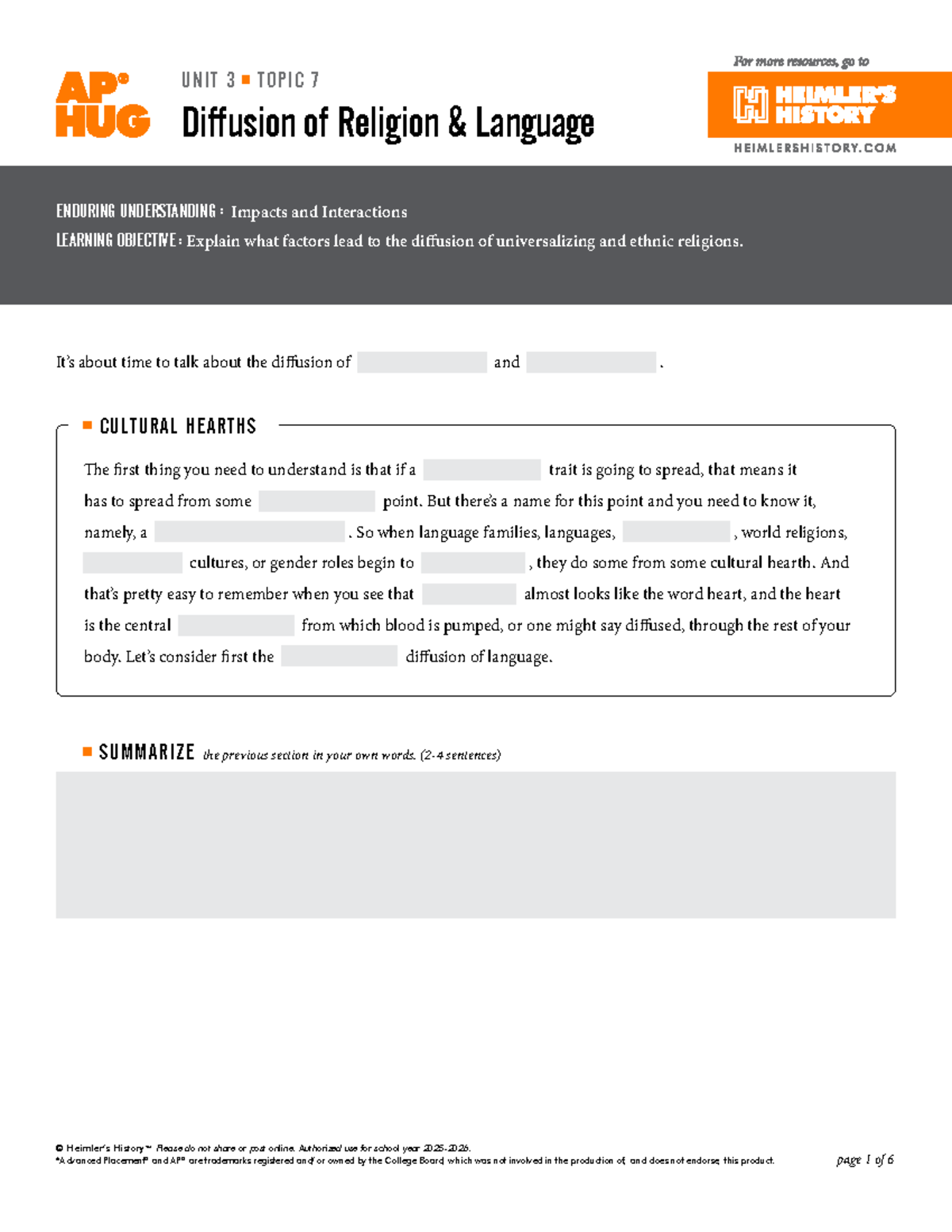 AP HUG Unit 3 Topic 7: Diffusion of Religion and Language Notes - Studocu