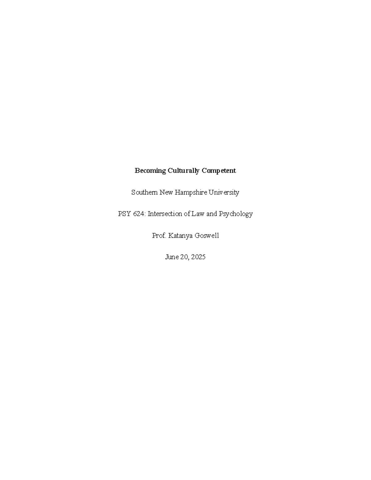 PSY 624 Short Paper: Enhancing Cultural Competence in Psychology - Studocu