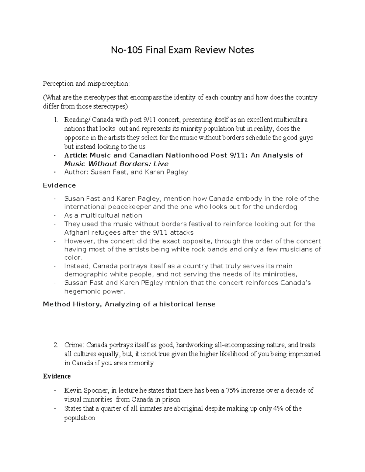 No-105 Final Exam Review: Perception vs. Reality in Canada and the US ...
