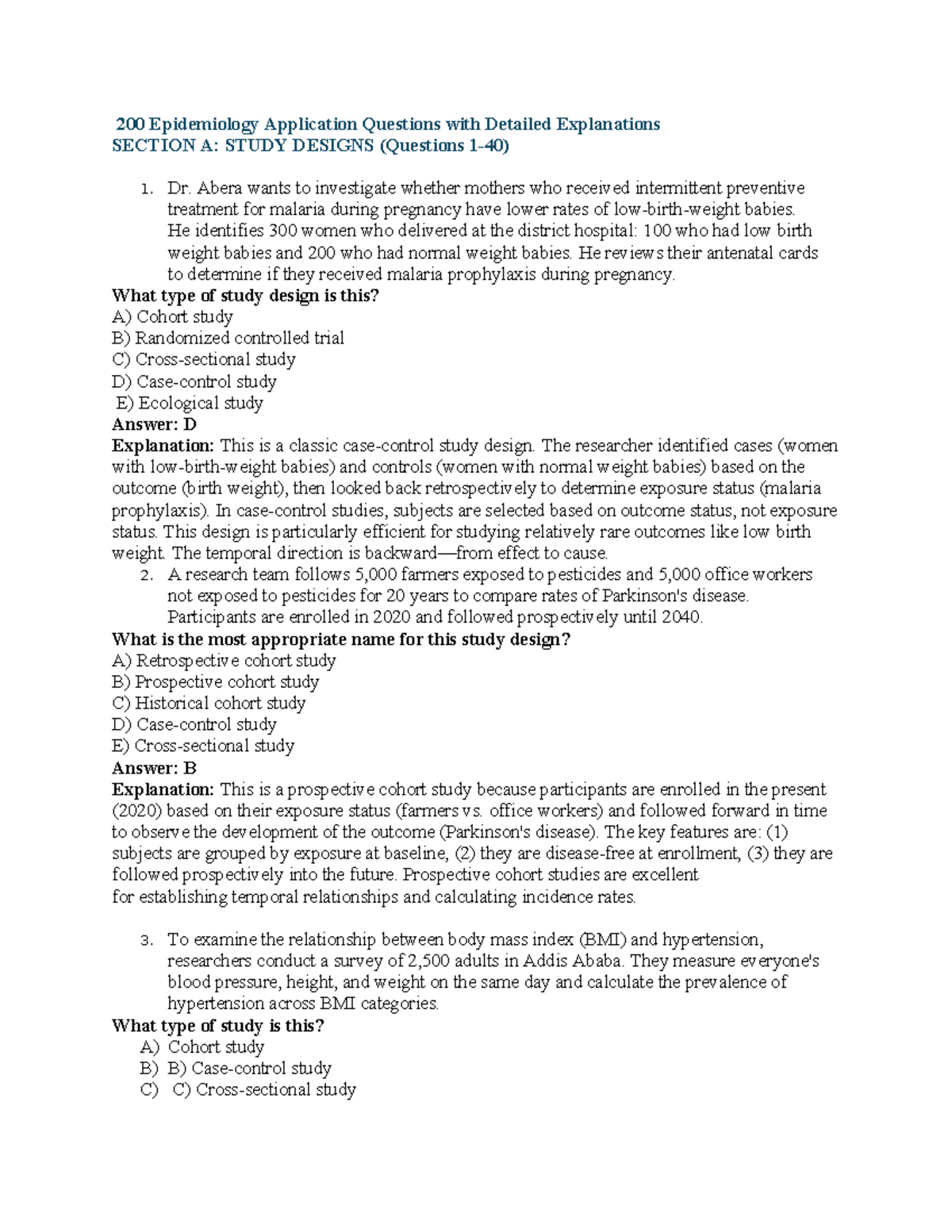 Epidemiology Study Designs: 200 Application Questions & Explanations ...