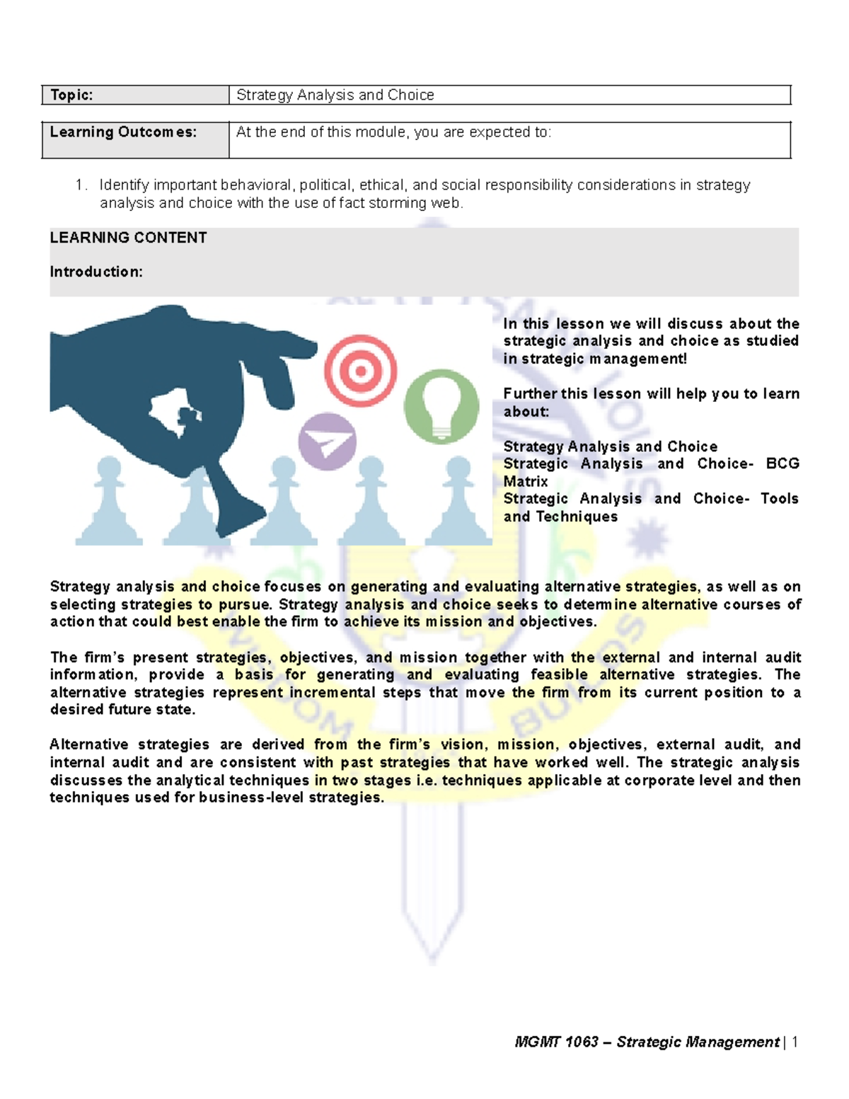 MGMT 1063 - Strategic Management: Analyzing Strategies in Module 7 ...