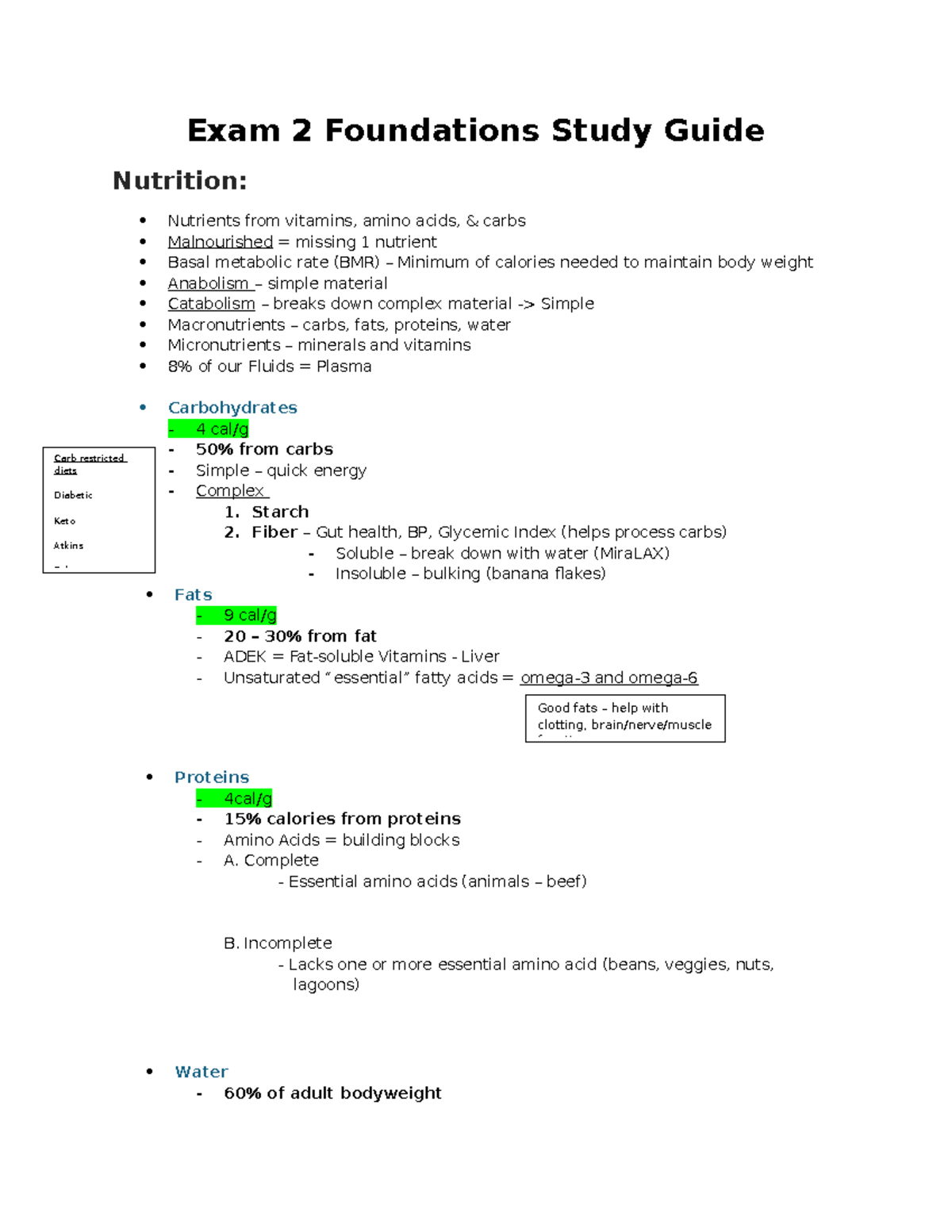 Exam 2 Foundations Study Guide: Nutrition & Metabolism Insights - Studocu