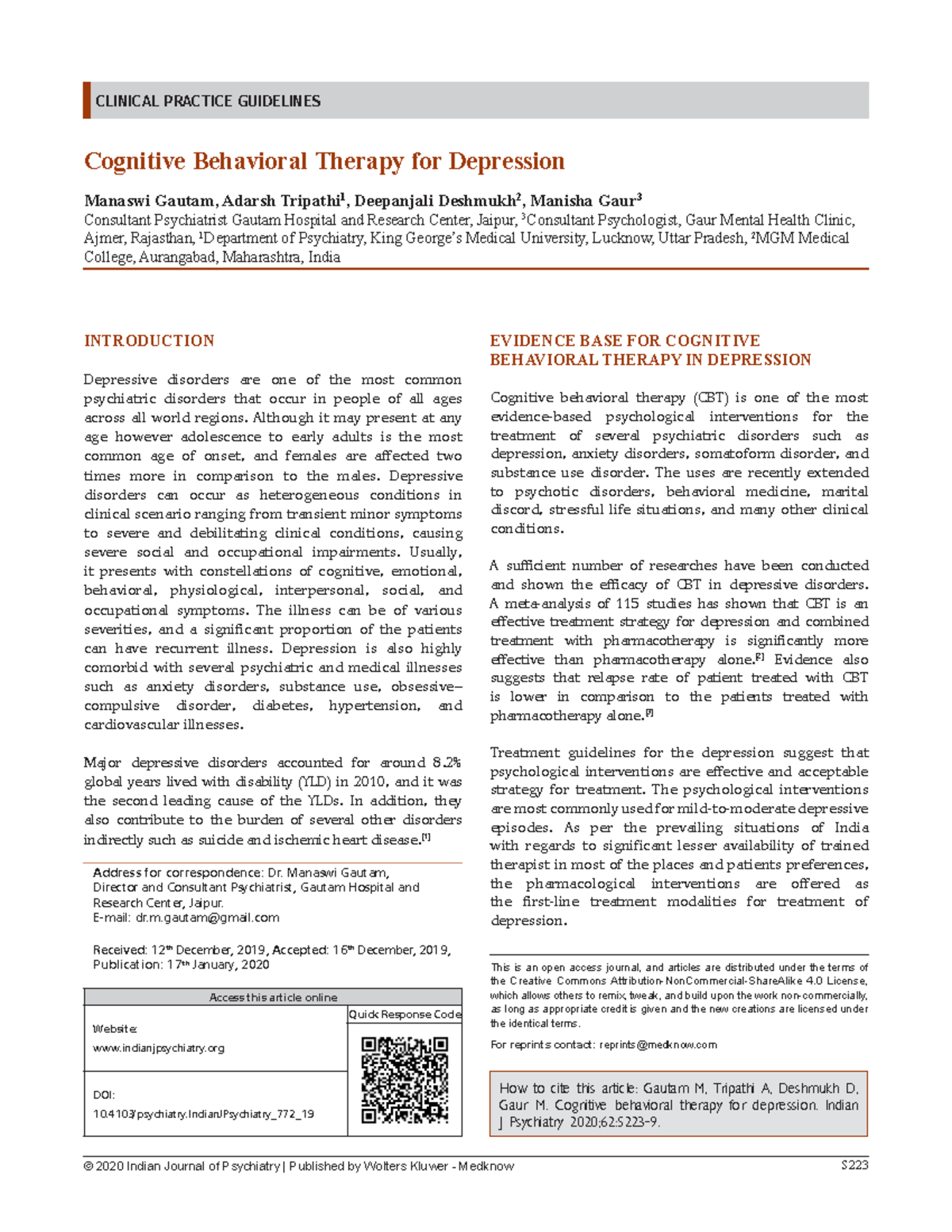 Guidelines for CBT in Depression: Clinical Practice Insights - Studocu