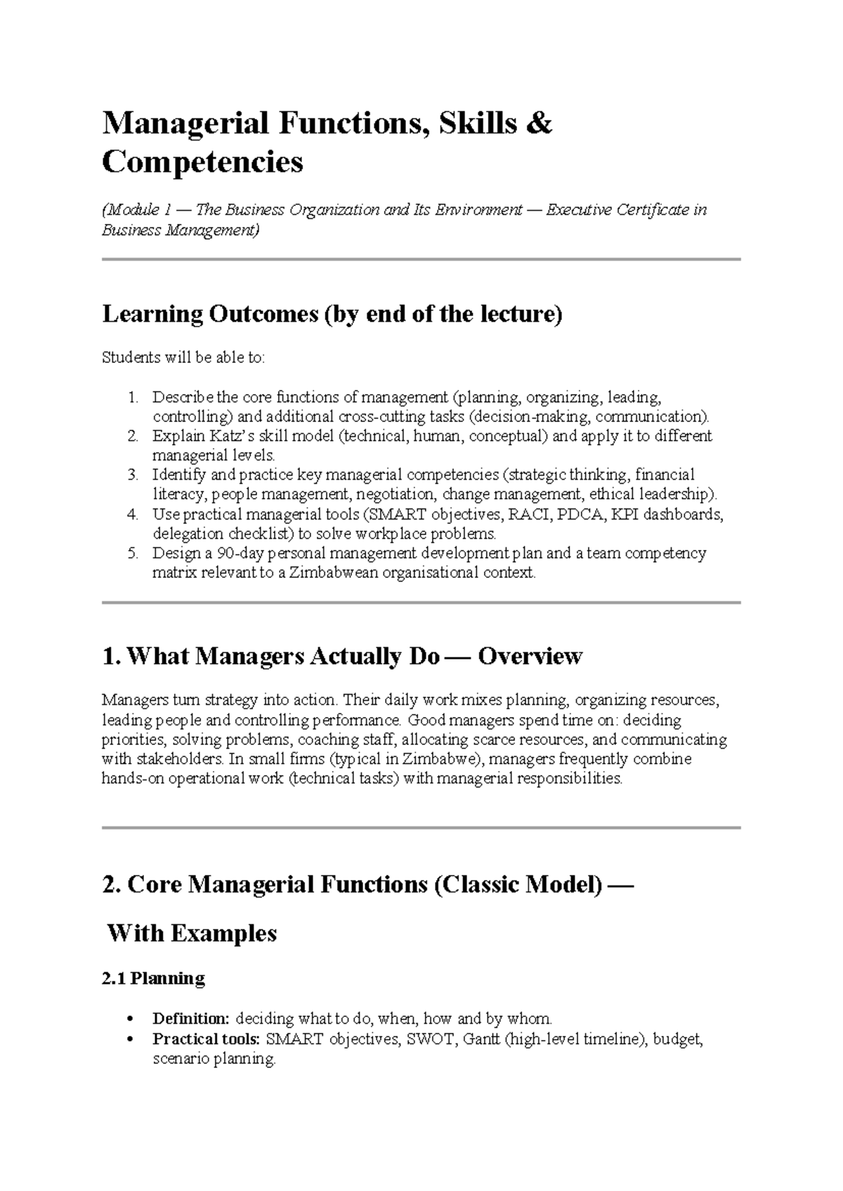 (5) Managerial Functions, Skills & Competencies - Executive Cert in ...