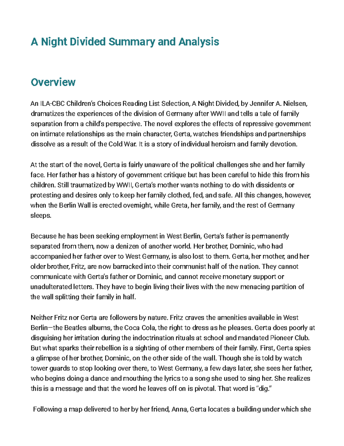 A Night Divided Summary and Analysis - A Night Divided Summary and ...