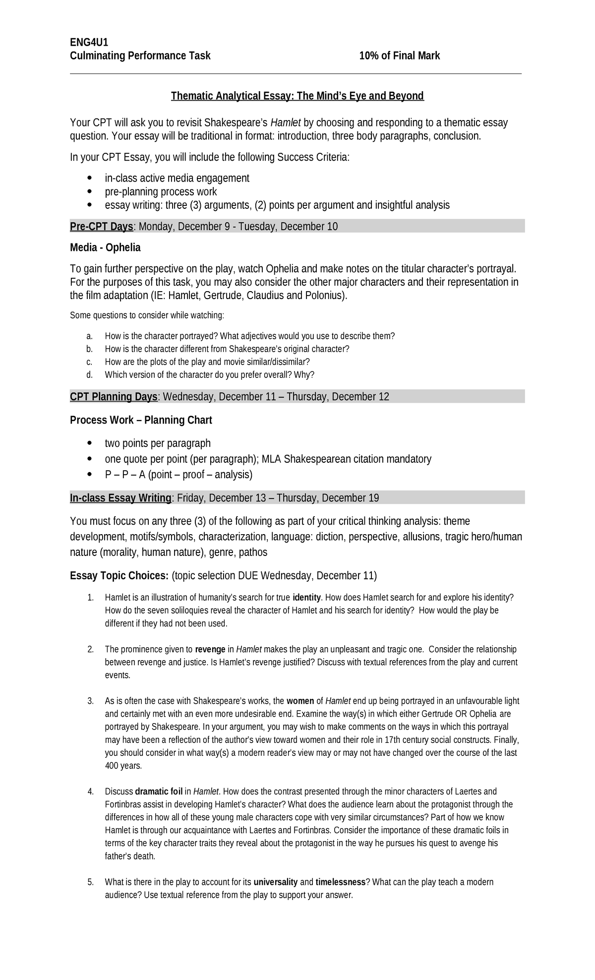 Gaining Perspective The Mind’s Eye and Beyond - ENG4U Culminating ...