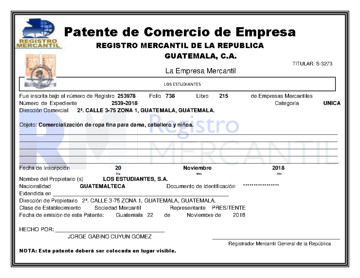 244946840 Patente de Comercio de Empresa - Patente de Comercio de ...