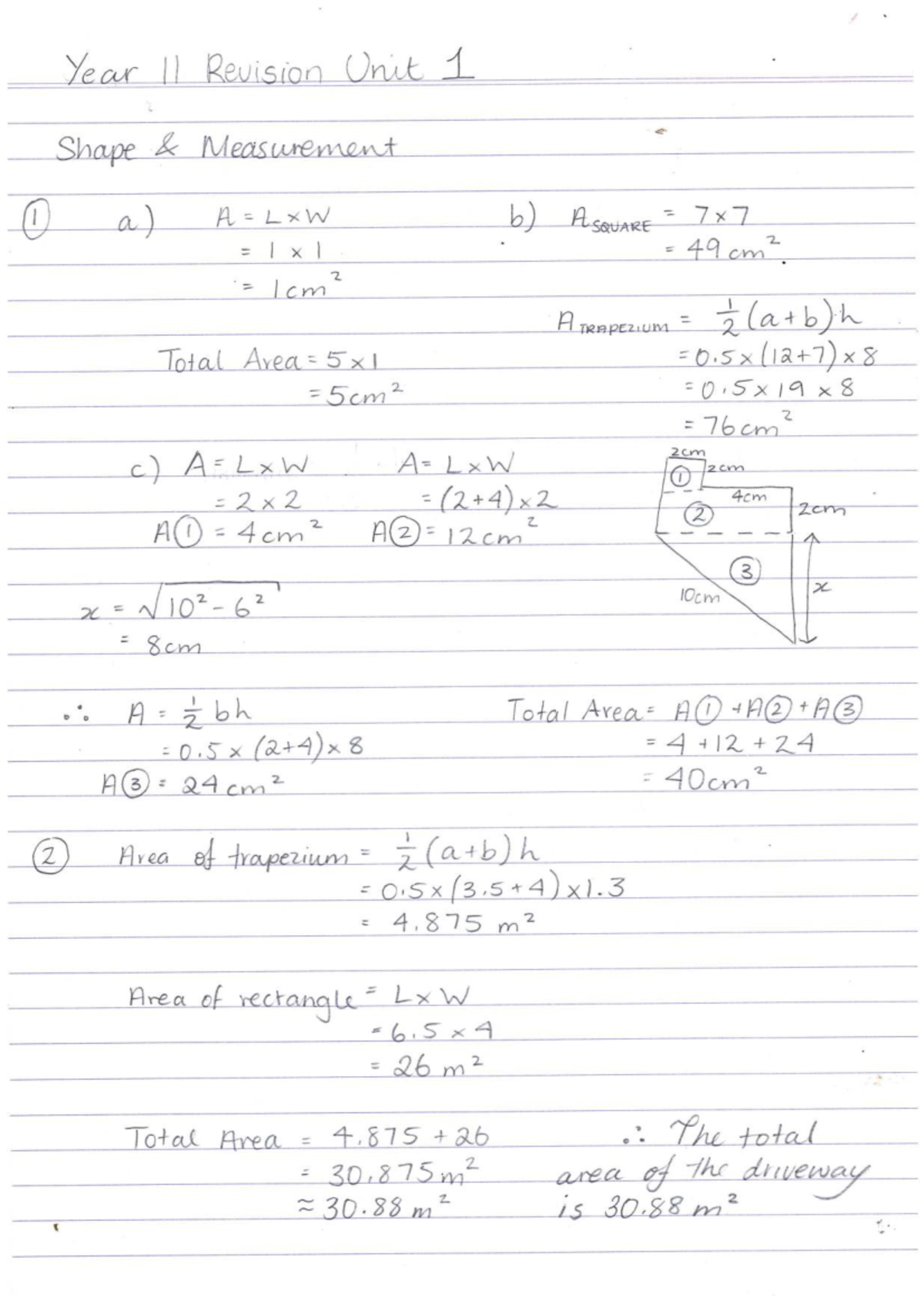 Year II Revision Unit 1: Shape & Measurement - Studocu