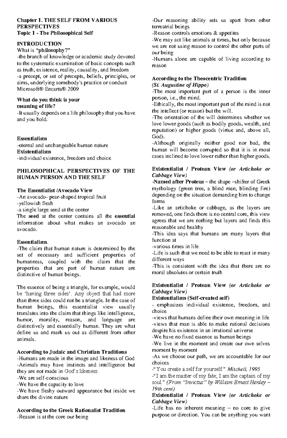 PHI 101: The Philosophical Self - Perspectives and Discussions - Studocu