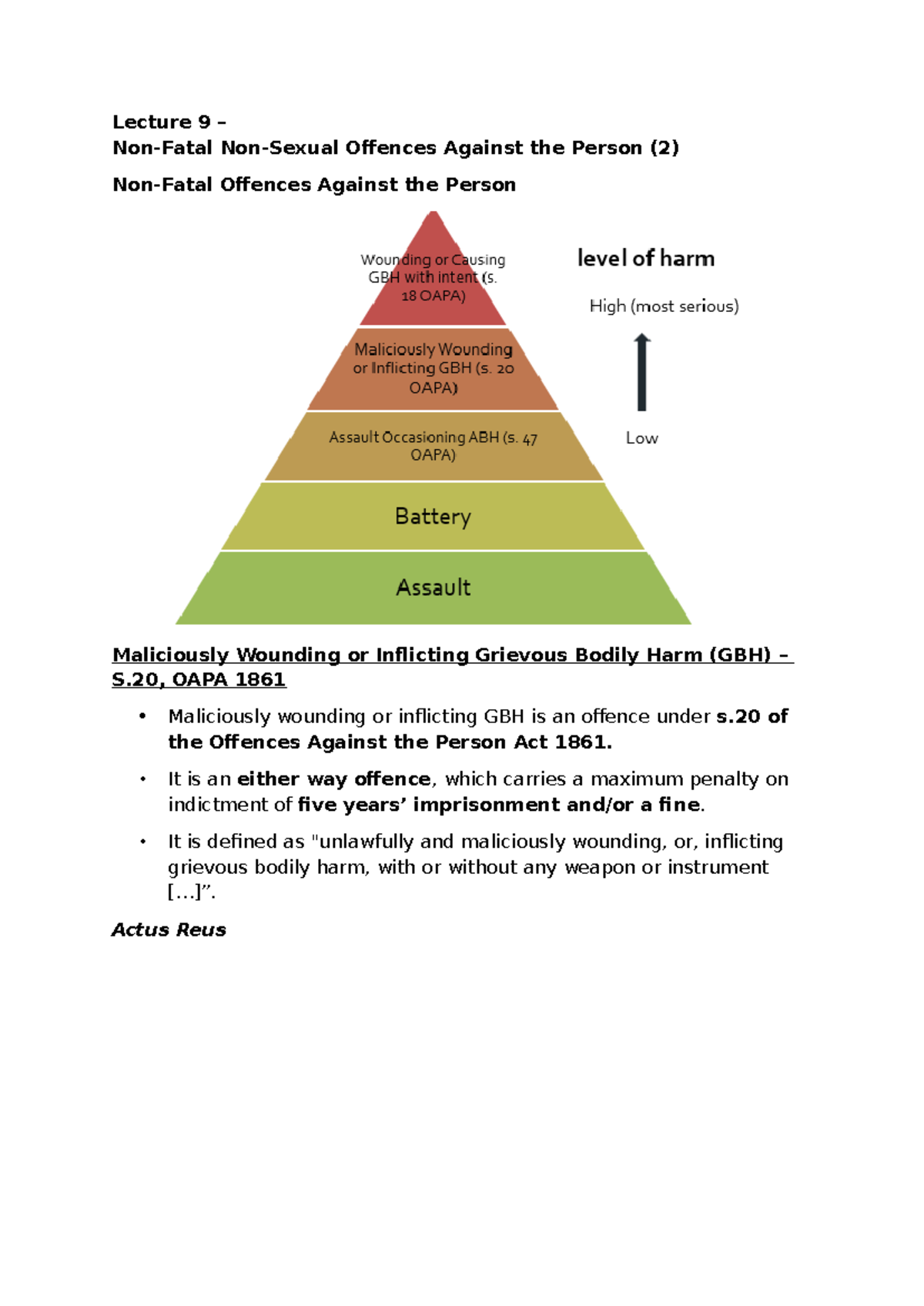 Non-Fatal Offences Against the Person: Lecture 9 - S.18 & S.20 OAPA ...