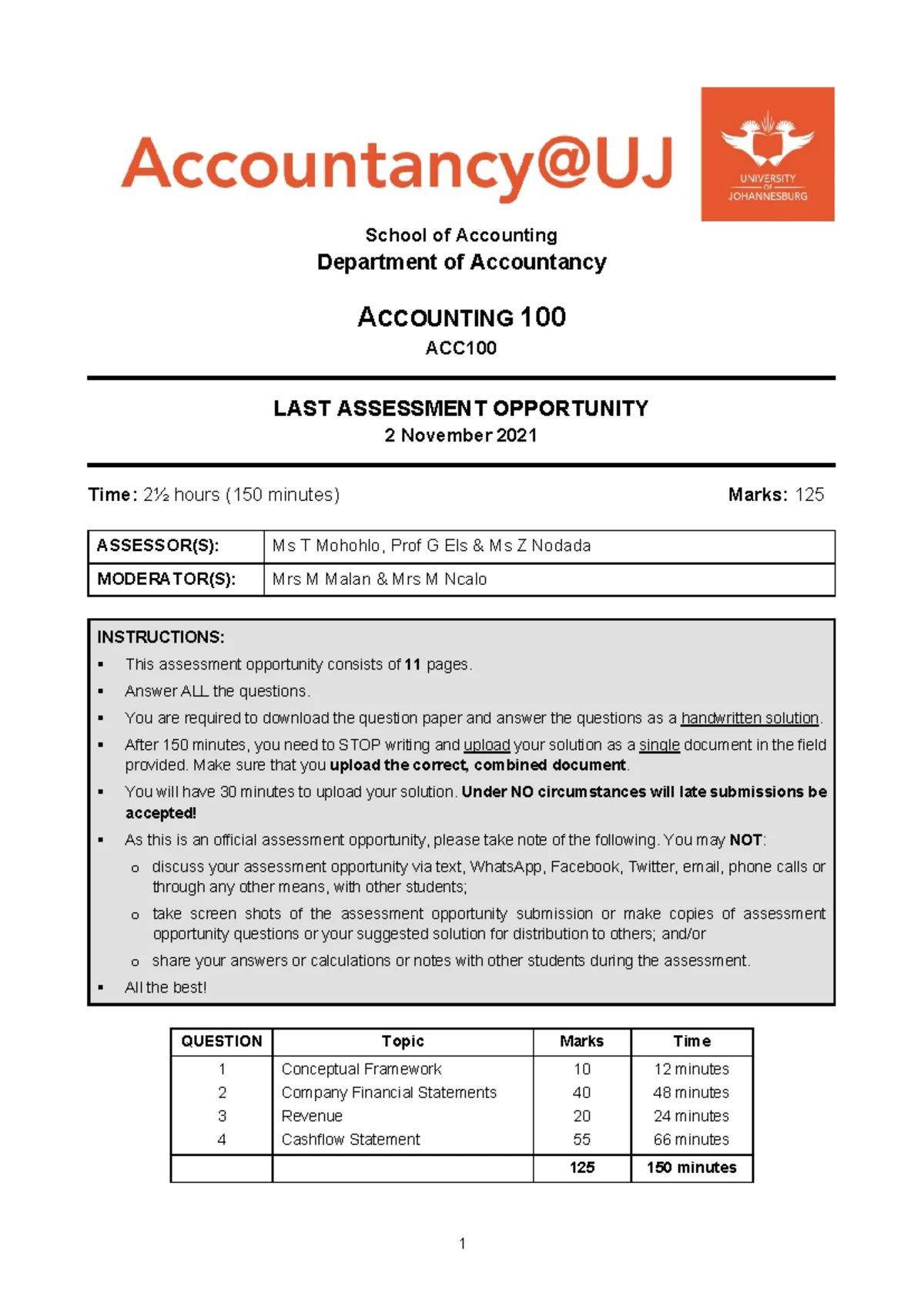 UJ Assessments and Exam Timetable 2025: Key Dates and Sessions - Studocu
