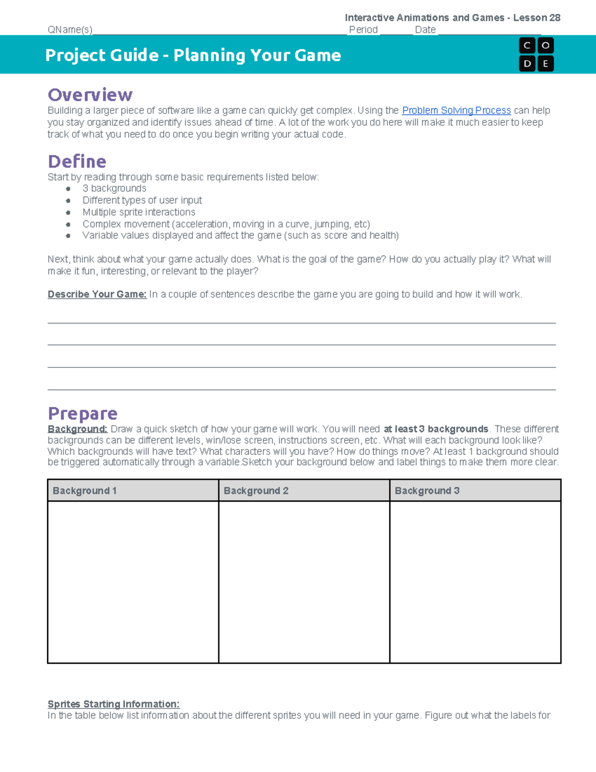 U3L28 - Project Guide - Designing Your Own Interactive Game - Studocu