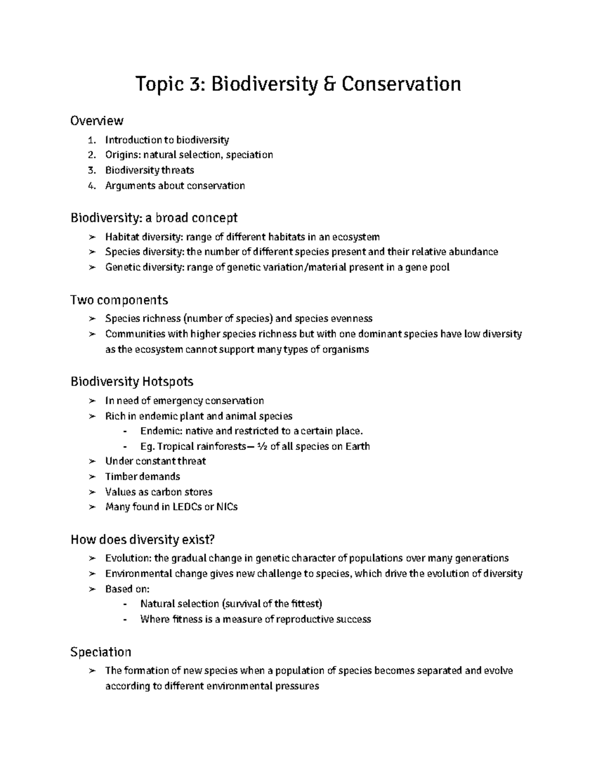IB ESS Topic 3: Biodiversity & Conservation Review Notes - Studocu