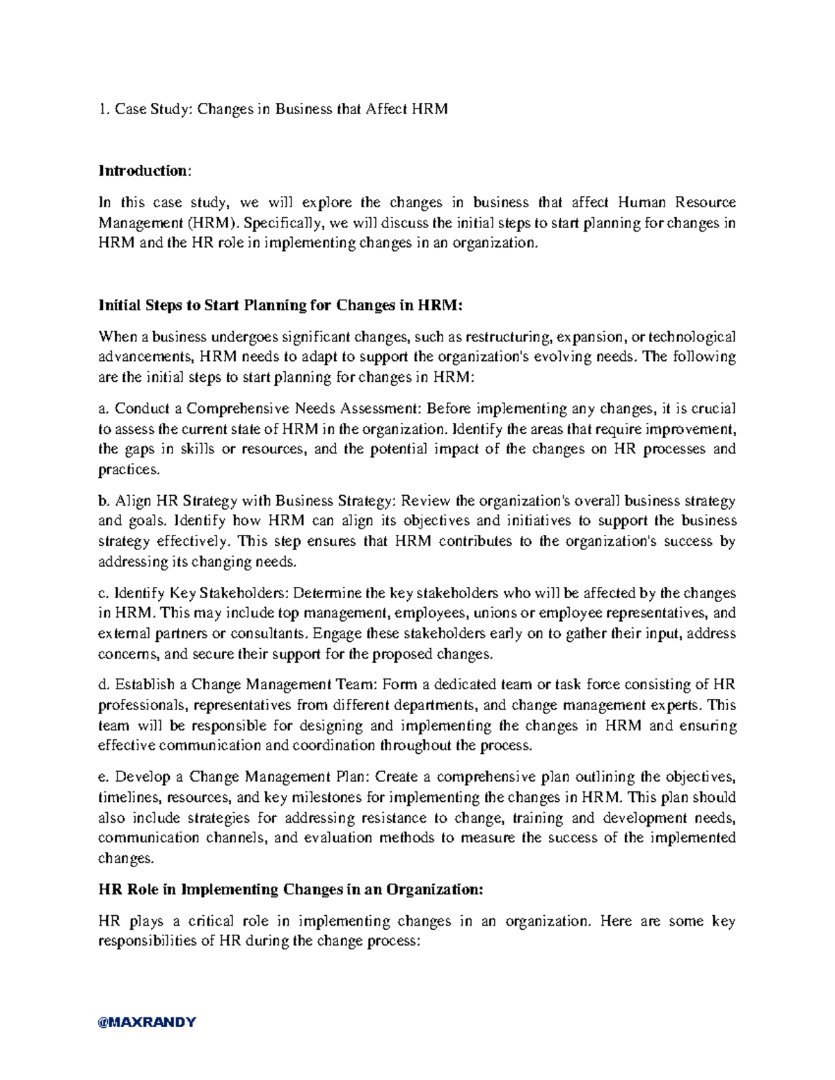 HRM Ans - Case Study: Changes in Business that Affect HRM Introduction ...