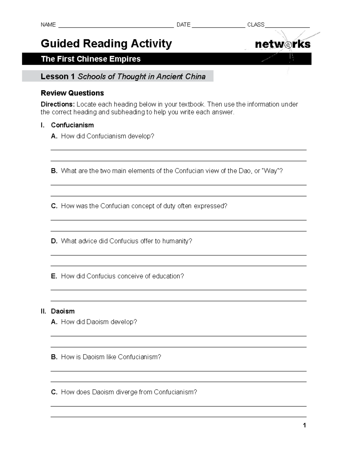 HIST 101 Guided Reading Activity: Schools of Thought in Ancient China ...