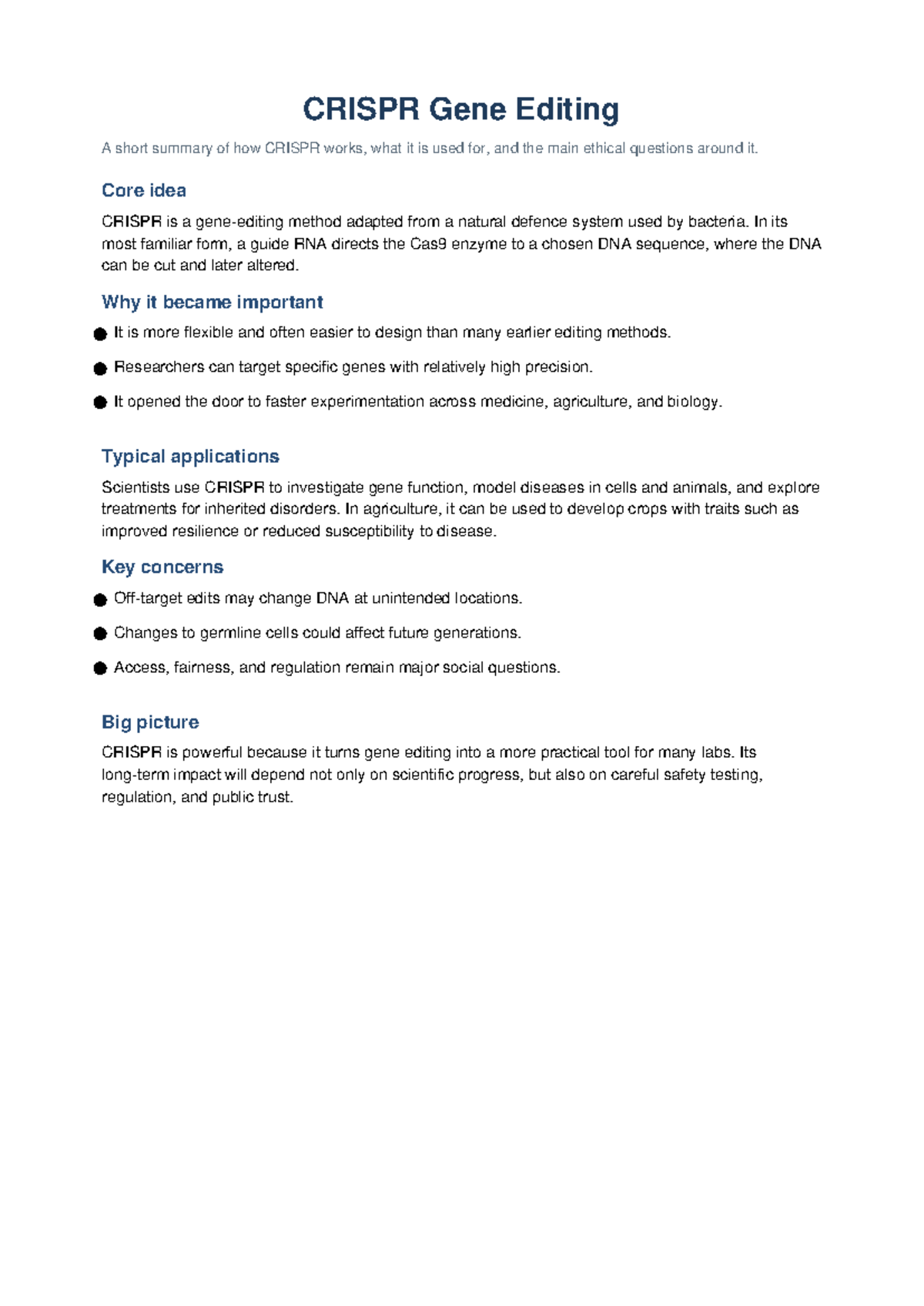 CRISPR Gene Editing: Summary of Applications & Ethical Concerns - Studocu