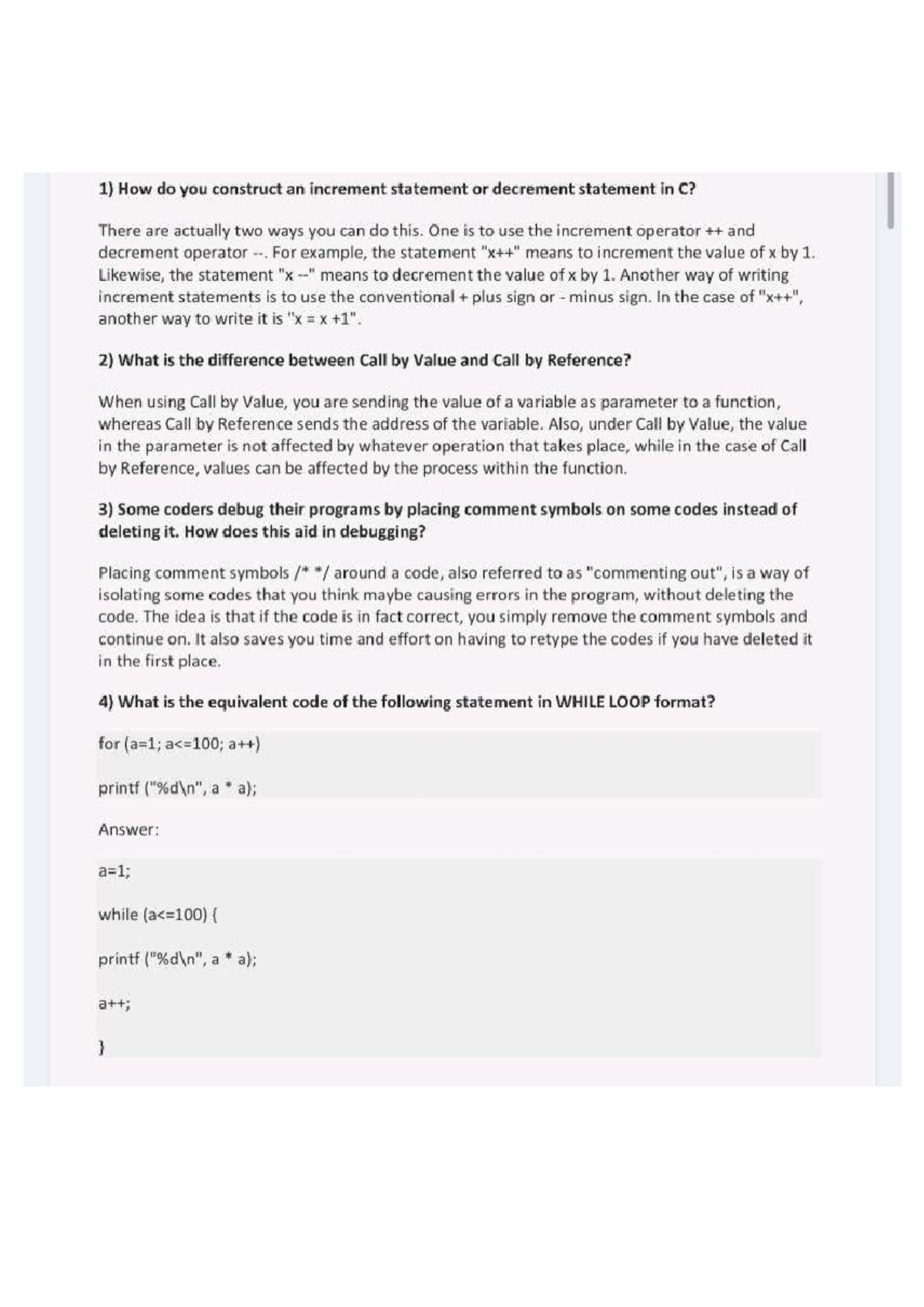 C Programming Concepts: Increment, Decrement, and More (CS101) - Studocu
