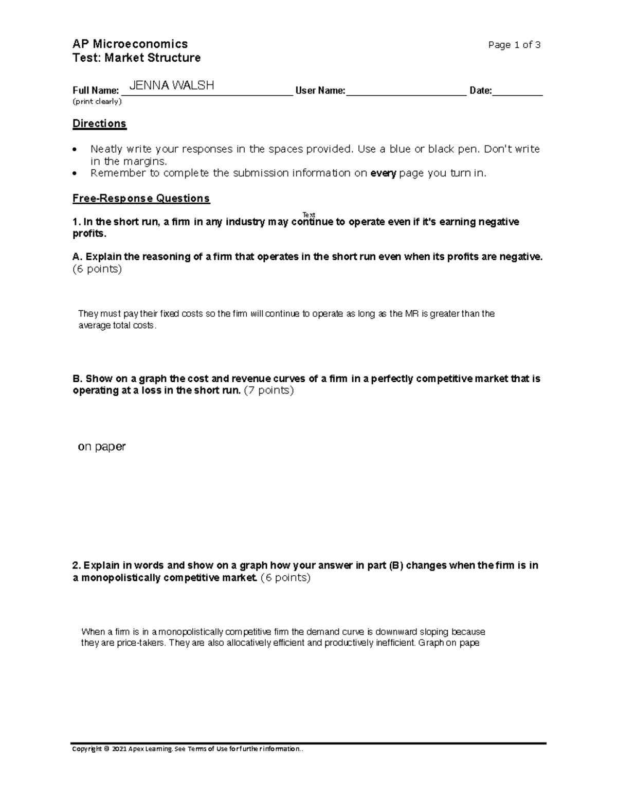 AP Microeconomics Test: Market Structure Answer Key - Studocu