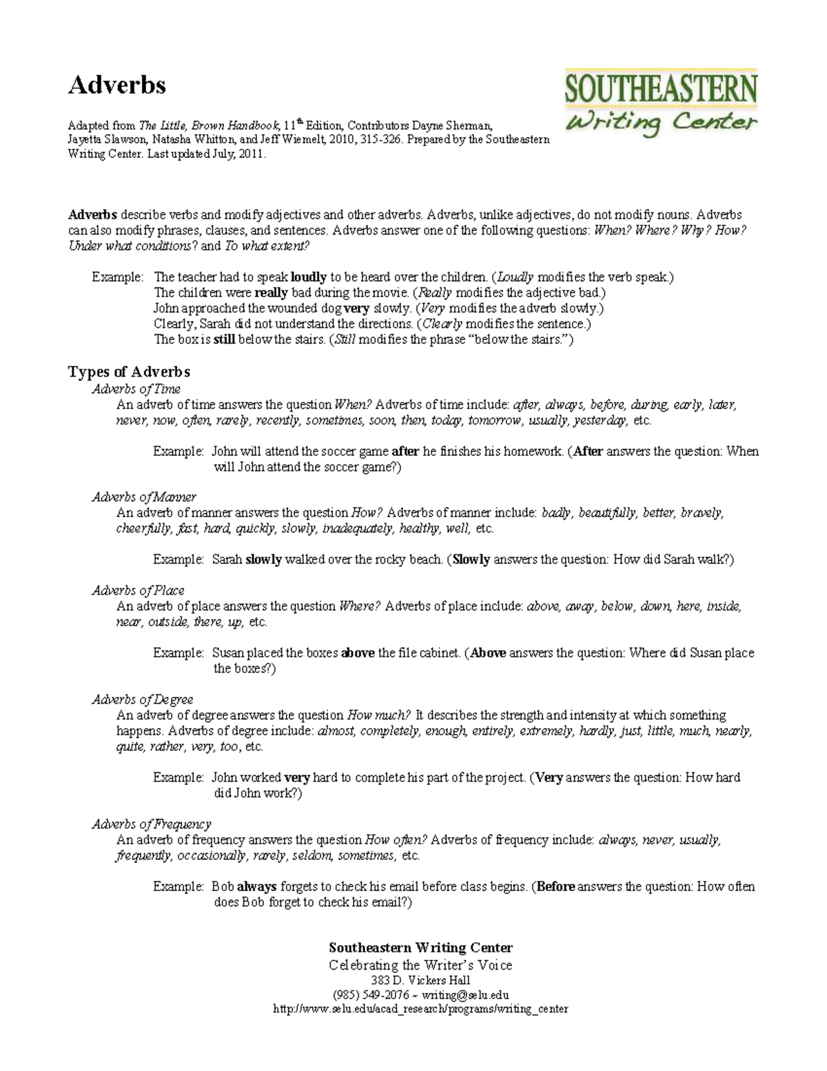 Adverbs: A Comprehensive Guide from The Little, Brown Handbook - Studocu