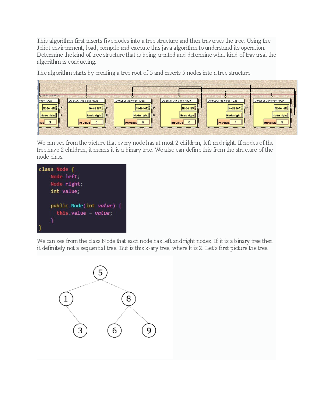 Discussion - This algorithm first inserts five nodes into a tree structure and then traverses ...