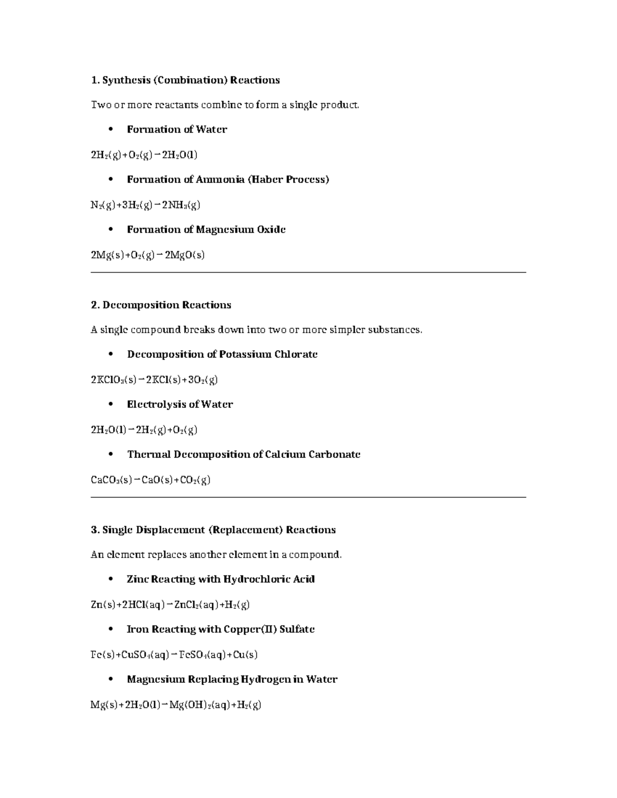 Common Chemical Reaction Equations - Synthesis (Combination) Reactions ...