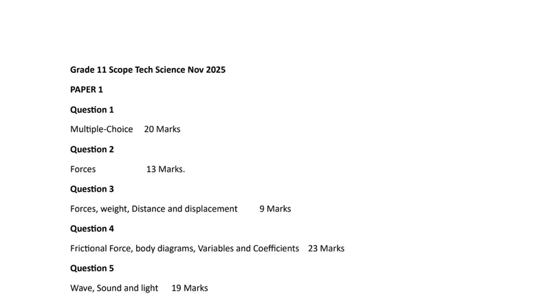 Grade 11 Tech Science Nov 2025 Exam Scope & Questions - Studocu