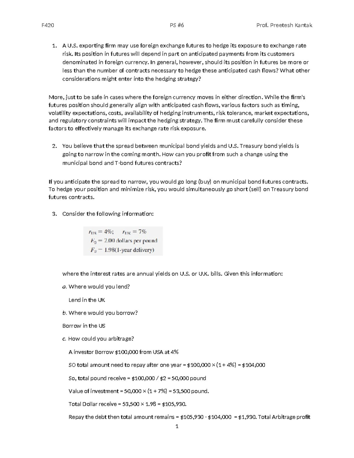 F420 Homework #6 - Exchange Rate Risk & Future Contracts Analysis - Studocu