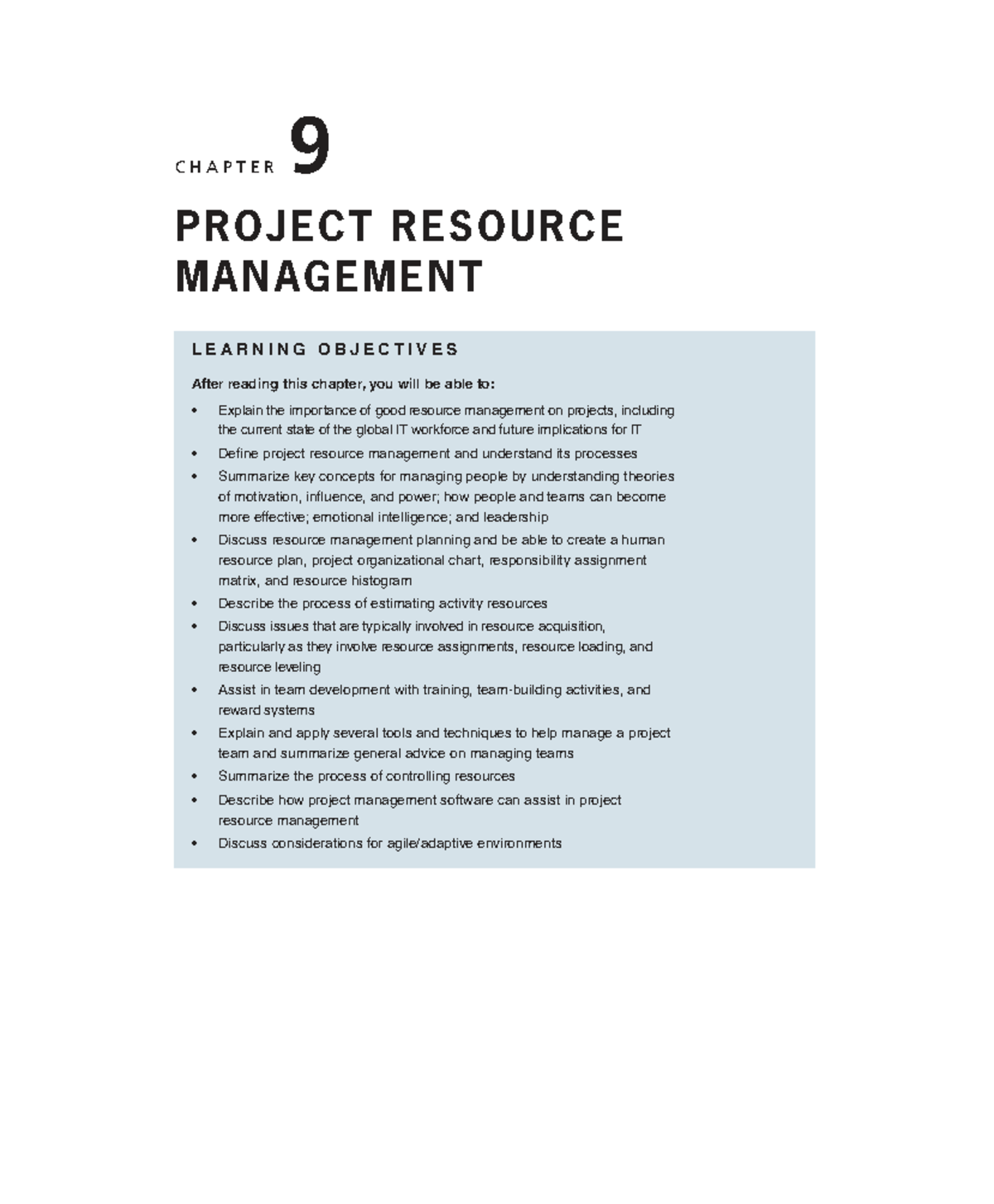 Chapter 9: Project Resource Management Insights and Learning Objectives ...