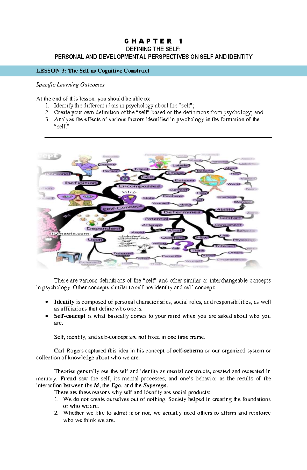UTS - Chapter 1, Lesson 3 - C H A P T E R 1 DEFINING THE SELF: PERSONAL ...