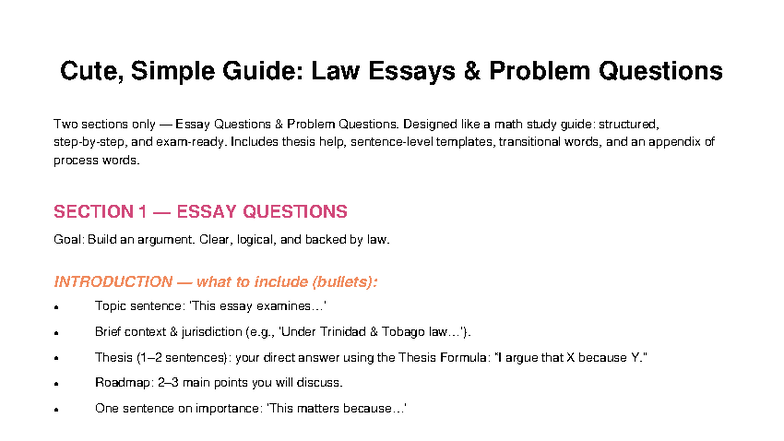 Law Writing Guide: Essay & Problem Questions (Trinidad Tobago) - Studocu