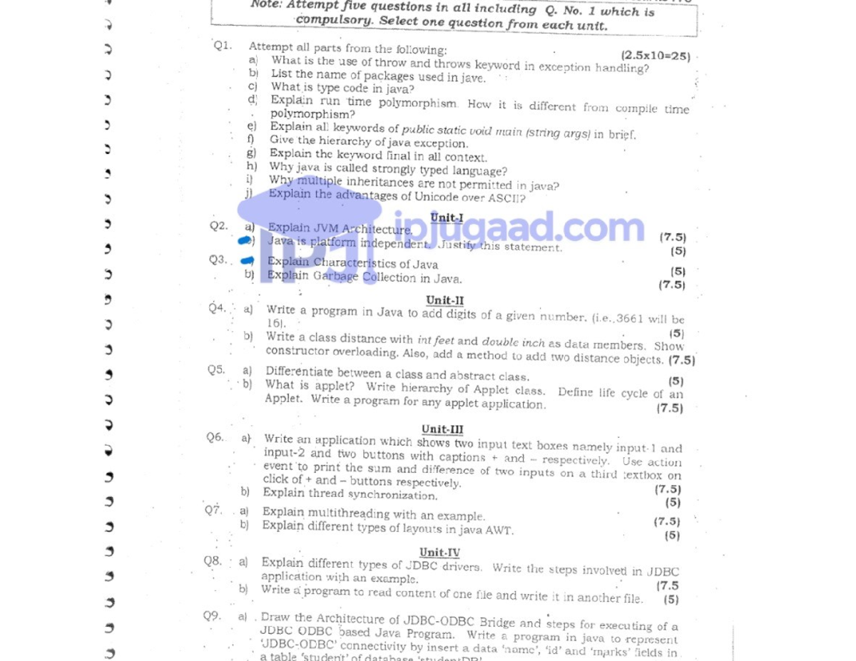 Java Previous Year Questions (PYQ) for Exam Preparation - Studocu