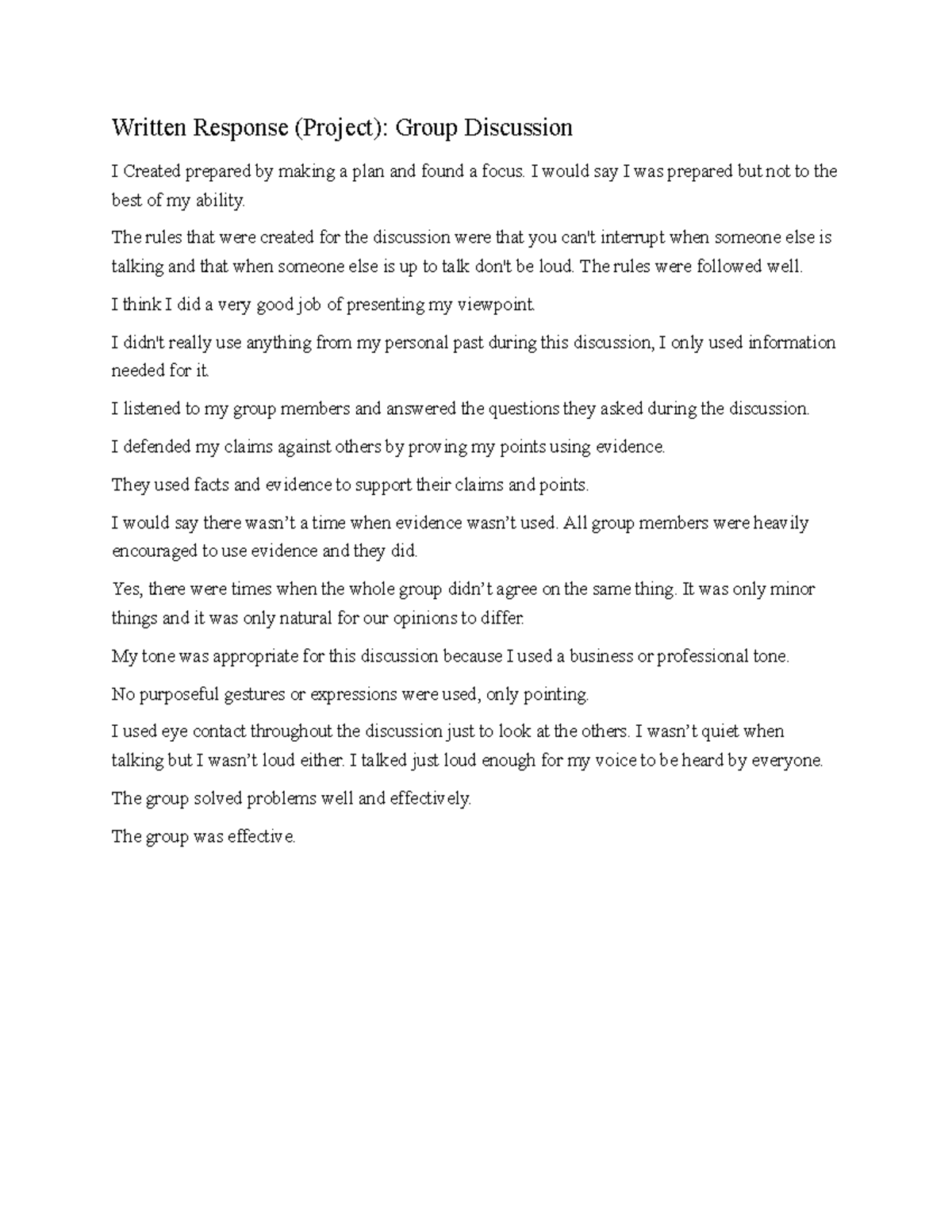 Group Discussion Reflection: ELA Project by Raneem Chrabakh 2022 - Studocu