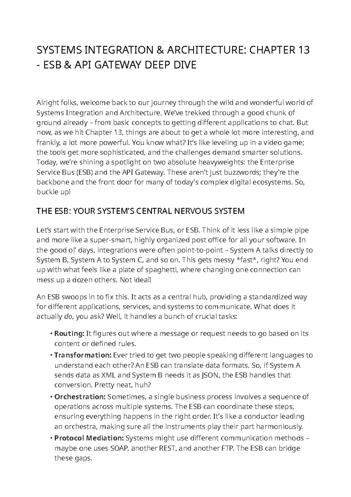 SYSTEMS INTEGRATION ARCHITECTURE: CHAPTER 13 ESB & API GATEWAY REVIEW ...