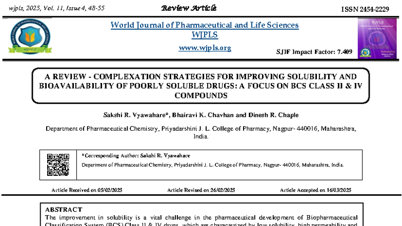 BCS Class II & IV Drugs: Complexation Strategies for Solubility ...