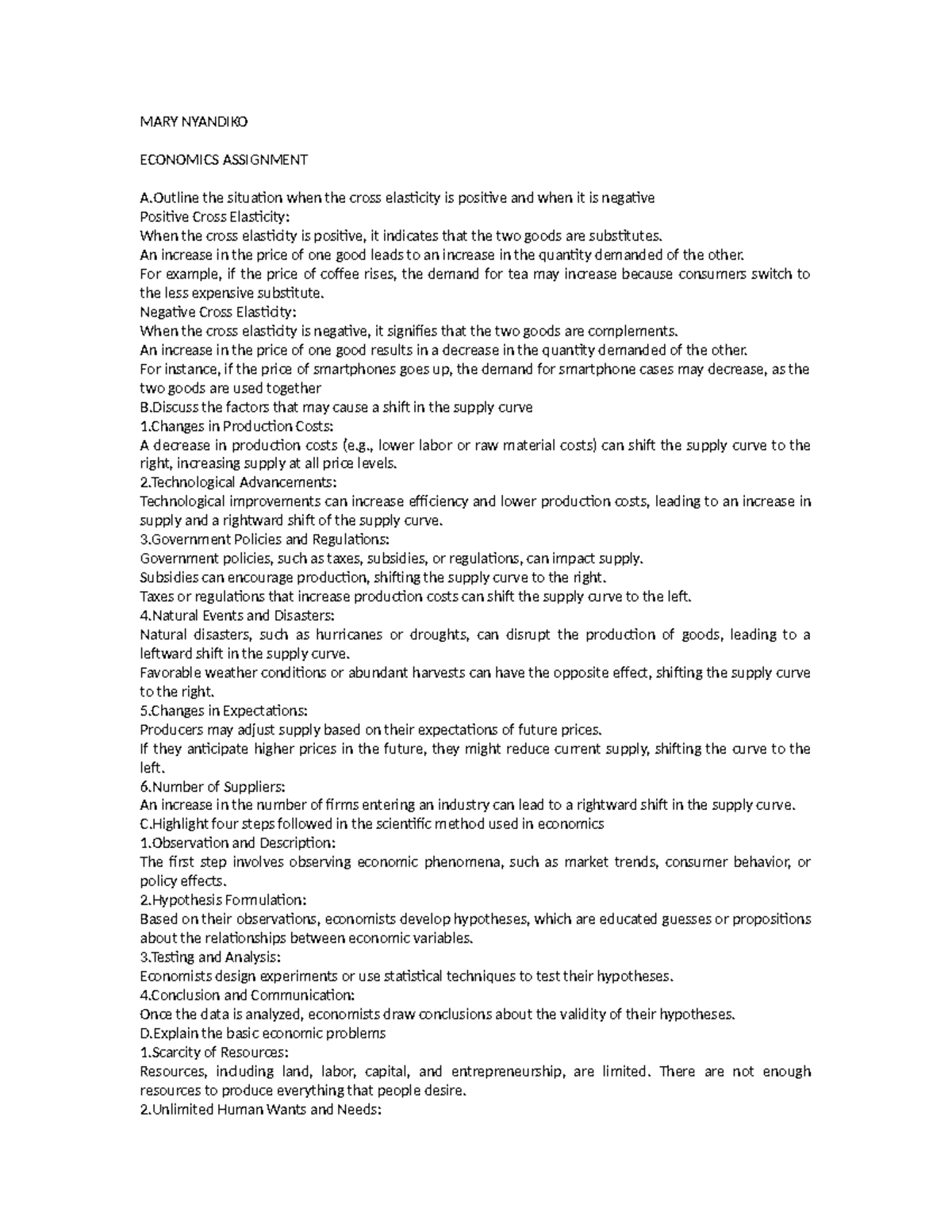 ECON 101: Economics Assignment on Cross Elasticity & Demand Factors - Studocu