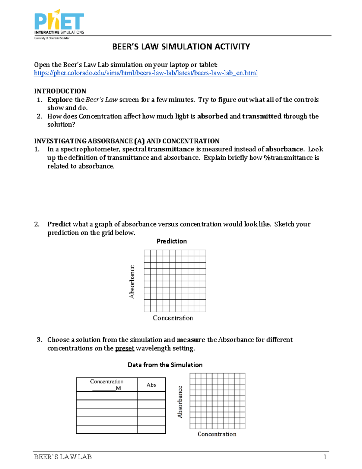 Beer’s Law Lab Simulation Activity Guide & Analysis - Studocu