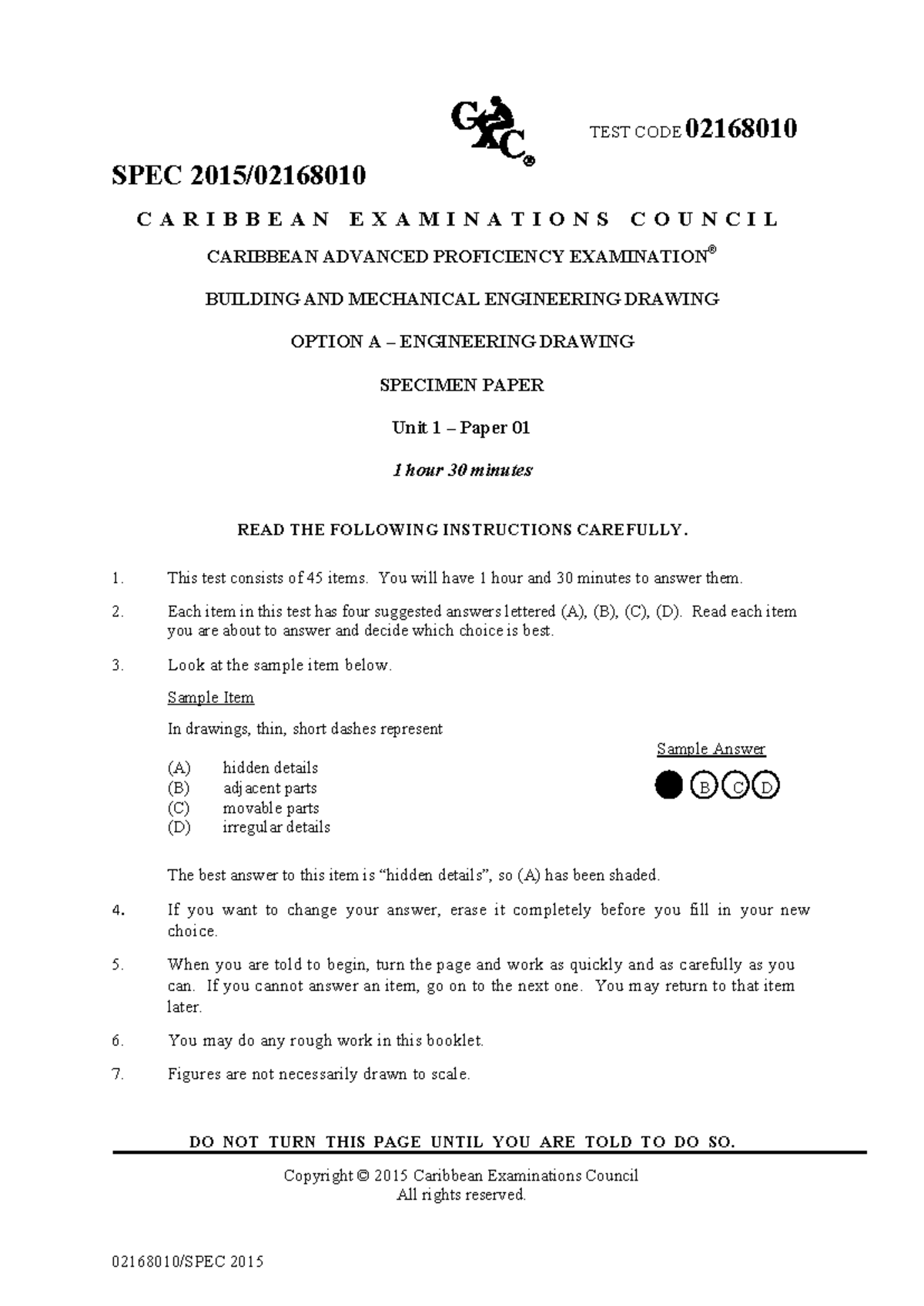 CAPE 02168010 Specimen Paper: Building & Mechanical Engineering Exam ...