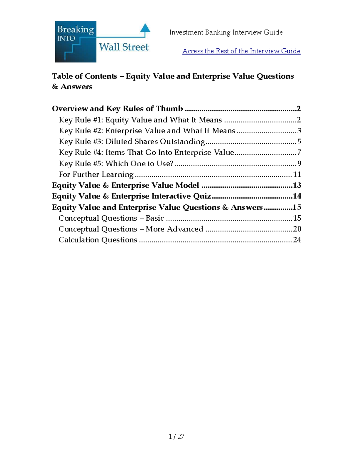 BIWS - Investment Banking Interview Guide: Understanding Enterprise ...