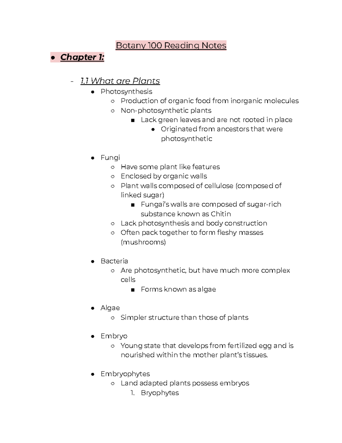 Botany 100: Comprehensive Chapter Notes on Plant Biology and Ecology ...
