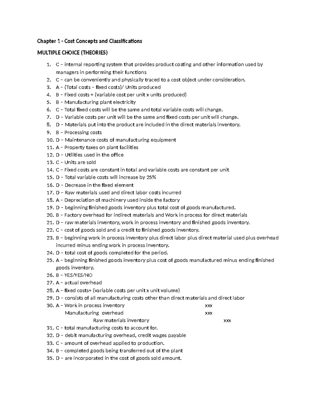 Cost Accounting Assignment: Chapter 1 - Cost Concepts & Classifications ...