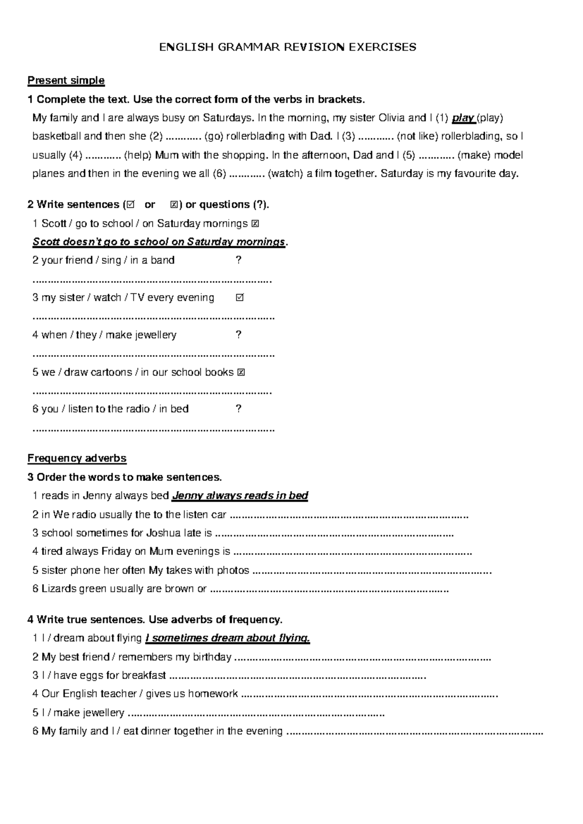 English Grammar Exercises B1: Present Simple & Continuous Revision ...