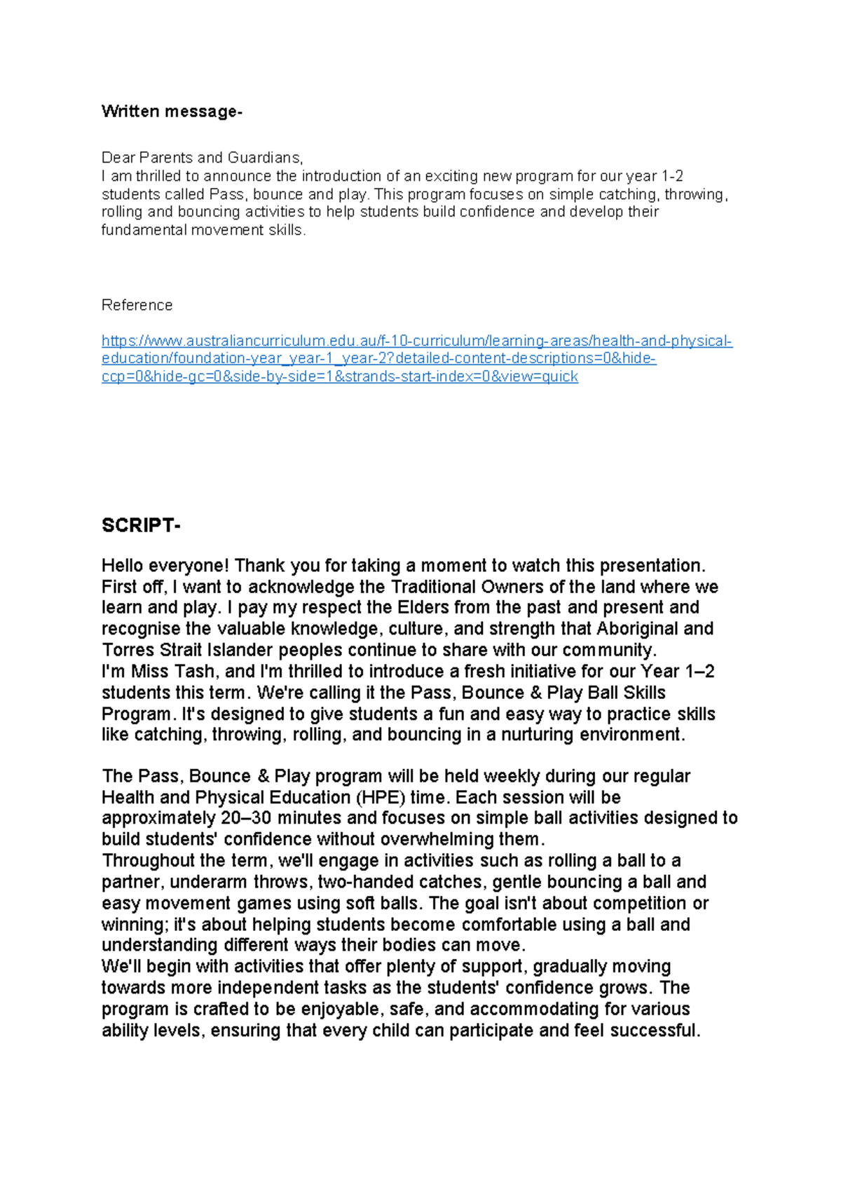 Pass, Bounce, and Play Program Overview for Year Students - Studocu