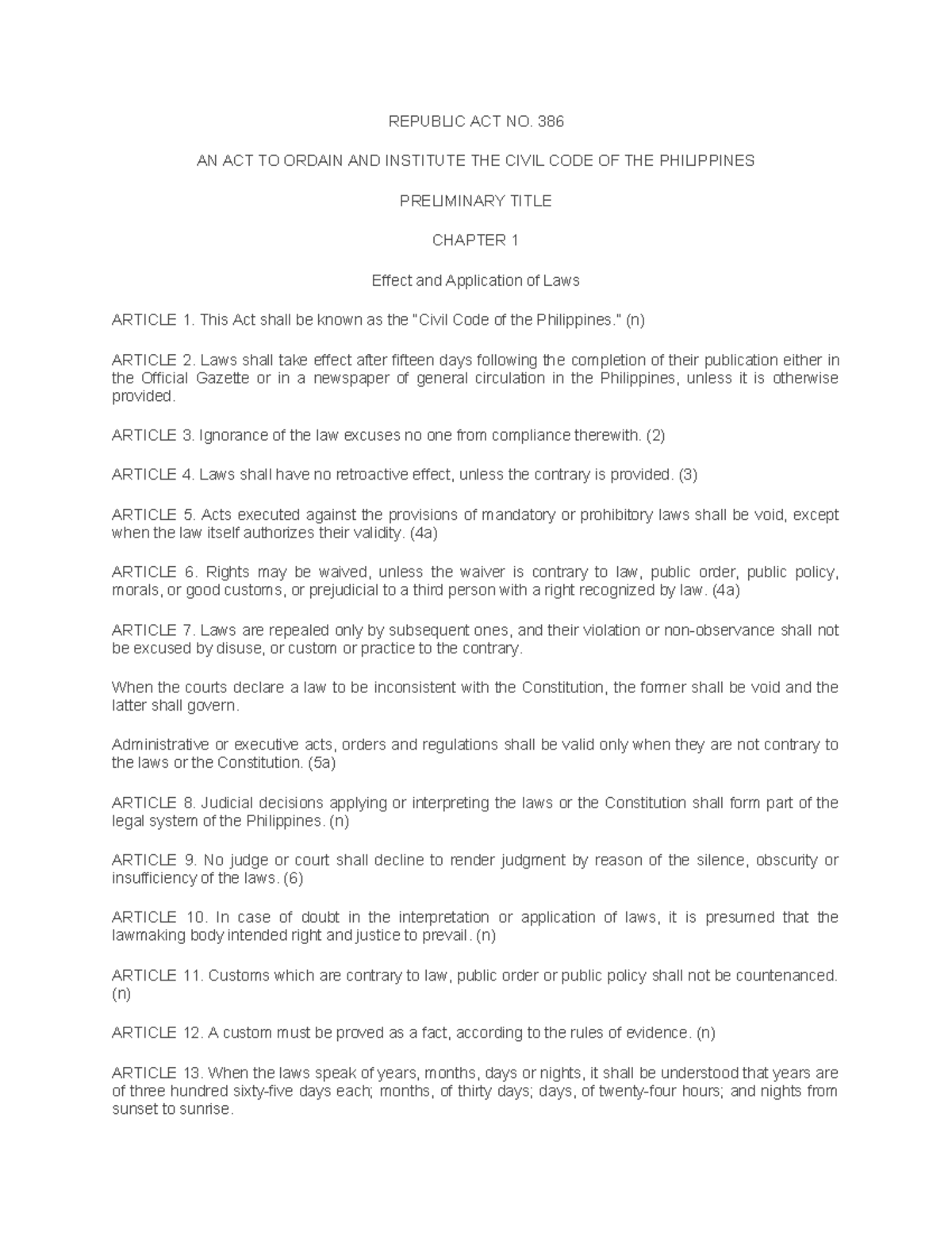 Civil Code of the Philippines: Preliminary Title & Chapter 1 Overview ...