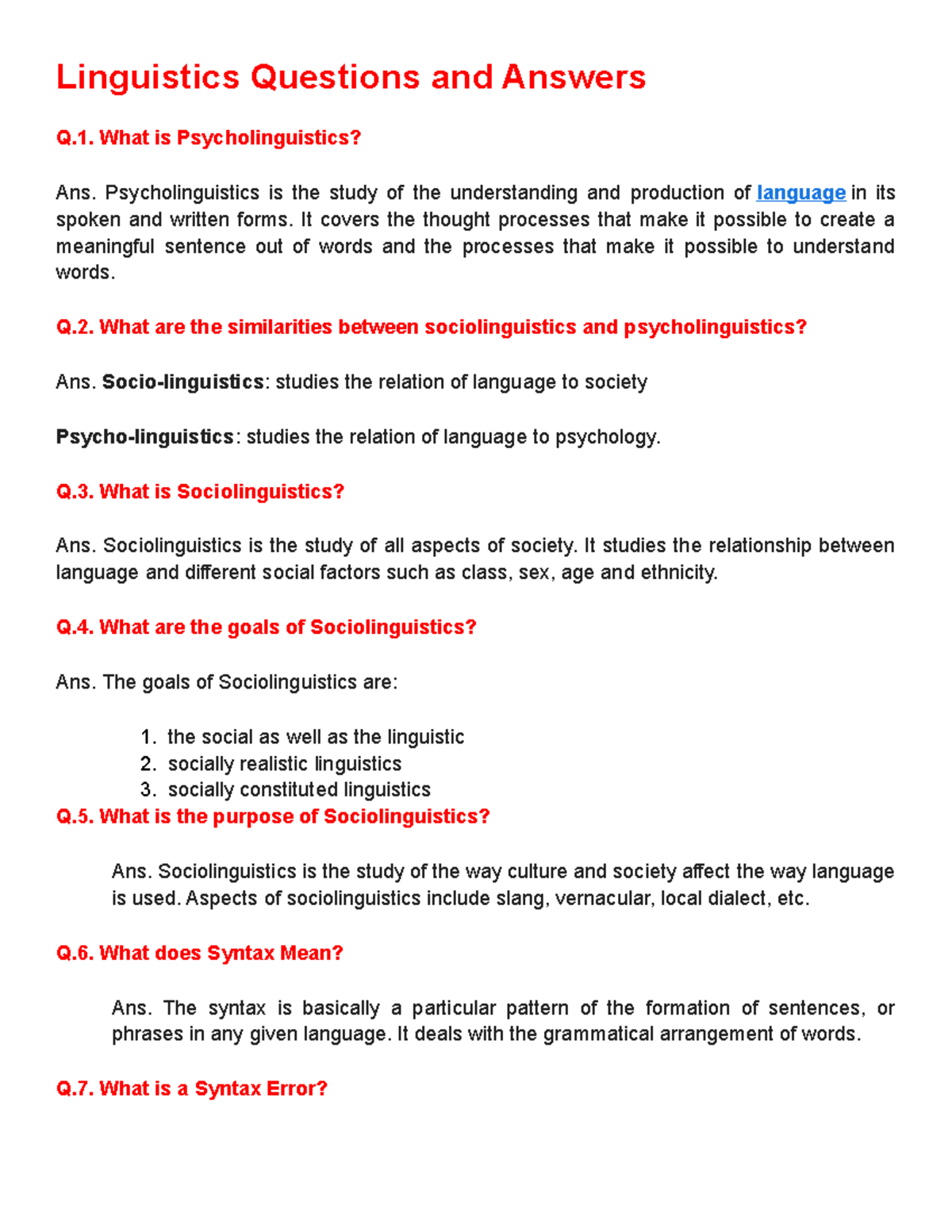 Linguistics Q&A: Key Concepts for Linguistics 101 Exam Review - Studocu