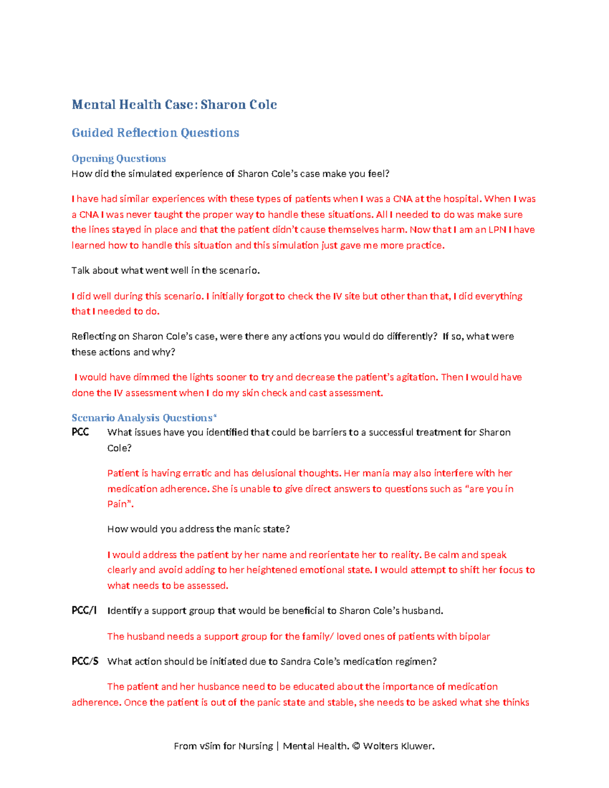 V Sim Sharon Cole Guided Relfection - Mental Health Case: Sharon Cole ...