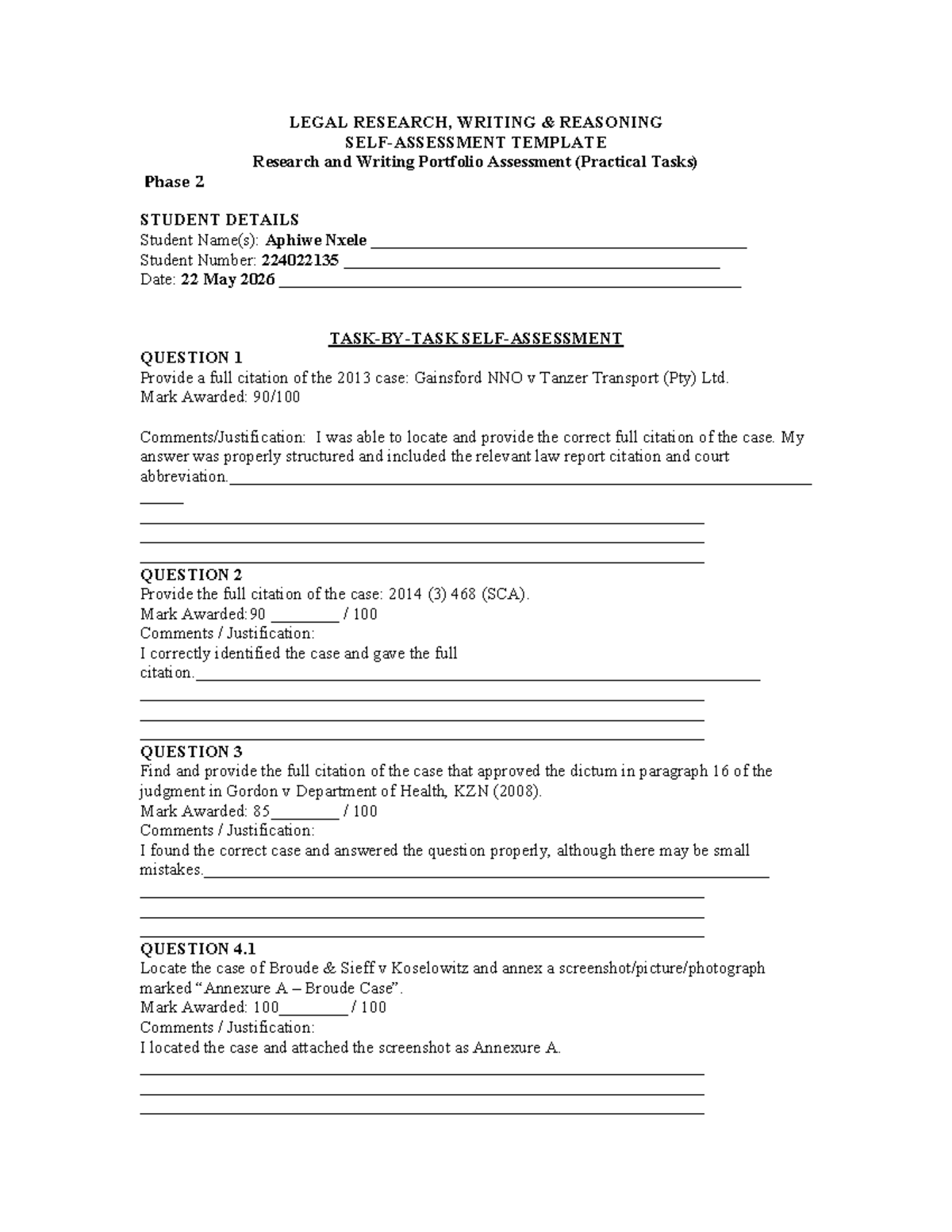 LEGAL RESEARCH & WRITING PORTFOLIO ASSESSMENT (Phase II) - Studocu
