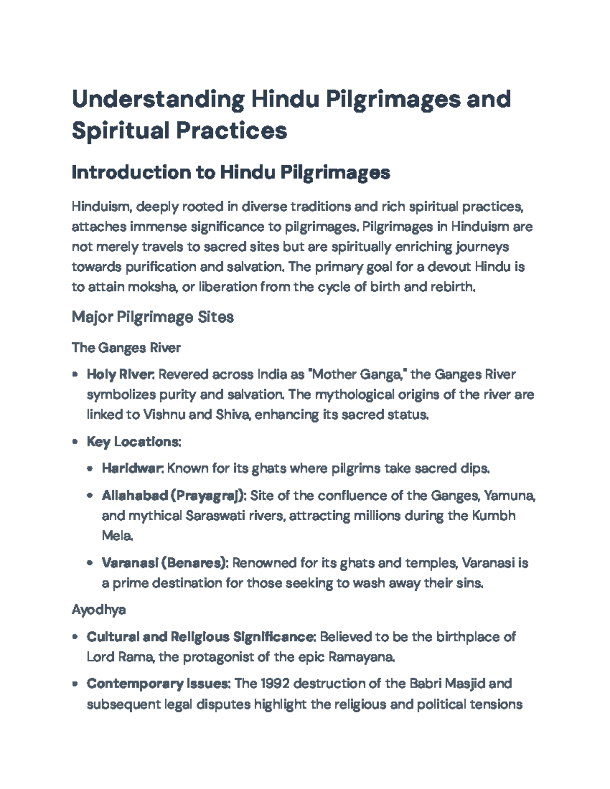 Understanding Hindu Pilgrimages and Spiritual Practices (Course Code ...