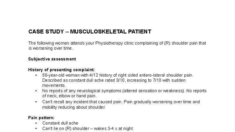 CASE STUDY: MUSCULOSKELETAL PATIENT (PHYSIO 101) - Studocu