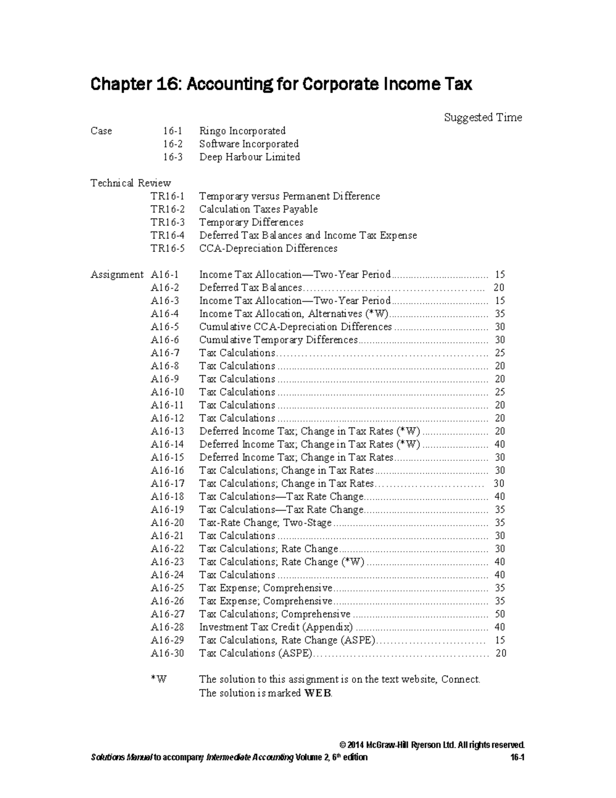 Chapter 16: Accounting for Corporate Income Tax - Solutions Manual ...